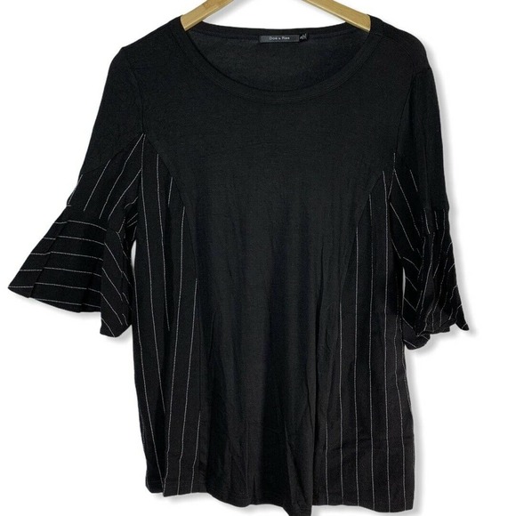 Doe & Rae | Tops | Doe Rae Black Mixed Media Pinstripe Accent S | Poshmark